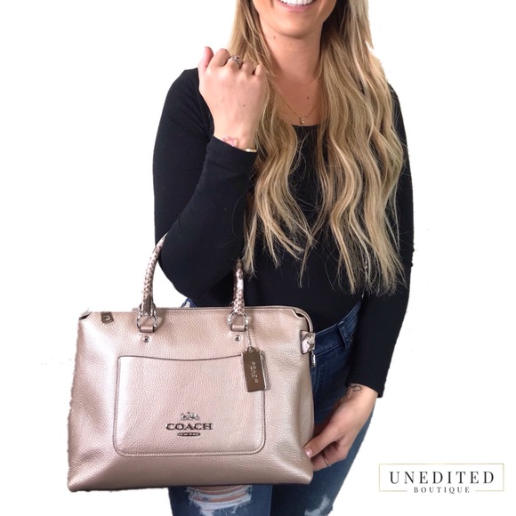 Coach | Bags | Nwt Coach Emma Exotic Trim Satchel Rose Gold | Poshmark